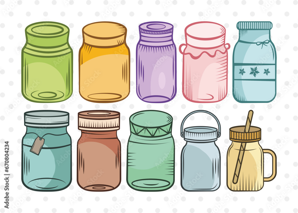 Vetor do Stock: Mason Jars Clipart SVG Cut File | Bottle Svg | Jar Svg ...
