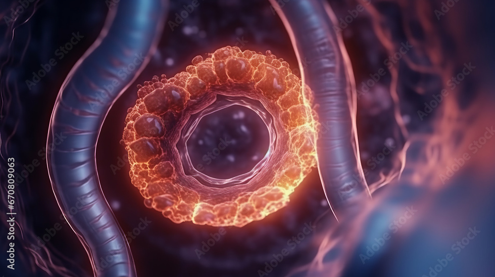 An endoscopic view of the colon with marked areas of interest for ...