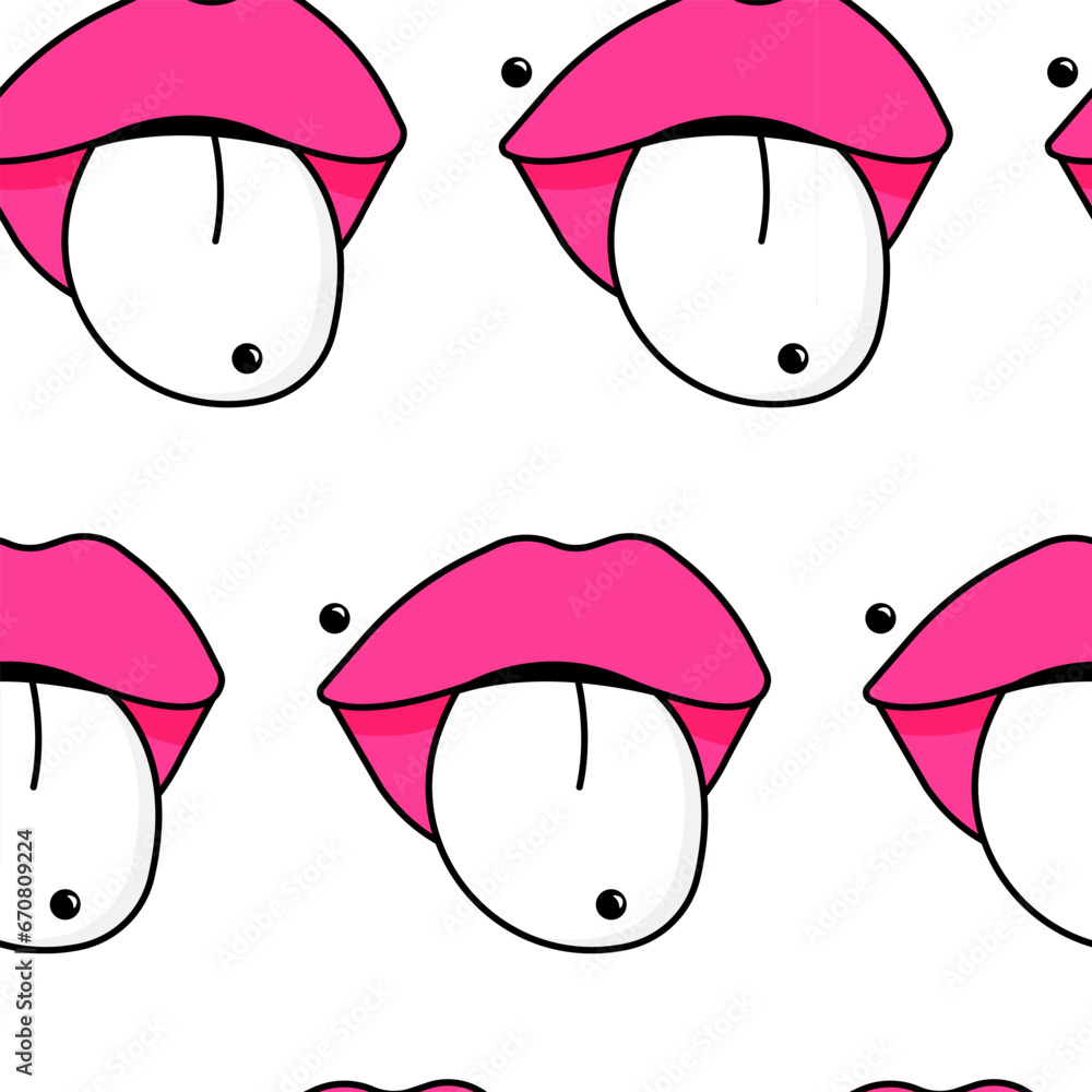 Seamless pattern with Lips with tongue and piercing. White Emo Goth ...