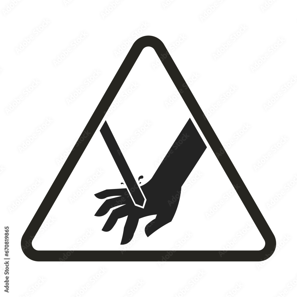 Triangle sign pictogram icon of hand injury with knife blade pinched ...