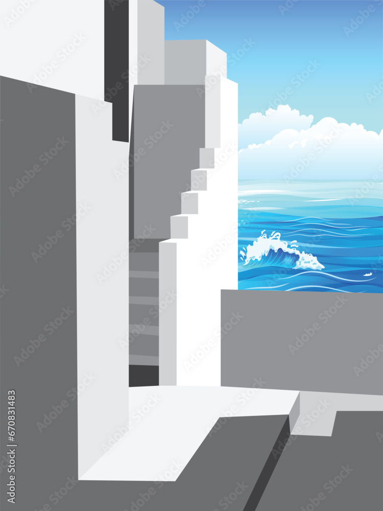 Vecteur Stock illustrator building structure design Sea side balcony ...