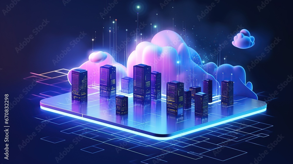 Web Hosting storage space room with cartoon style. AI generated image ...