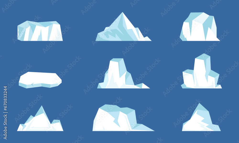 Iceberg collection. Floating ice mountain, cartoon glacier in arctic ...