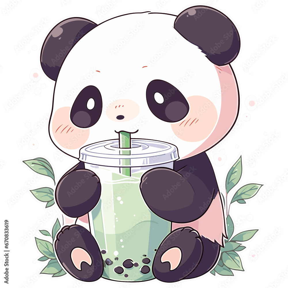 Panda drinks Boba Bubble Tea Kawaii Chibi transparent Background Stock ...