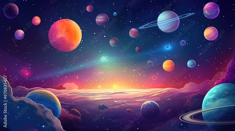 Cute colorful cartoon space orbit planet the solar system isolated ...