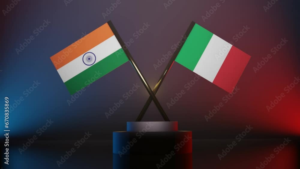 Vidéo Stock Italy And India Flags Crossed Together in dark blue and red ...