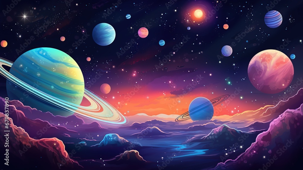 Cute colorful cartoon space orbit planet the solar system isolated ...