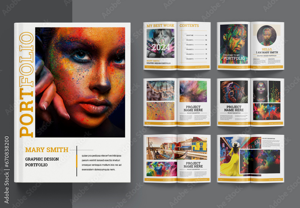 Portfolio Layout with Colorful Accents Stock Template | Adobe Stock