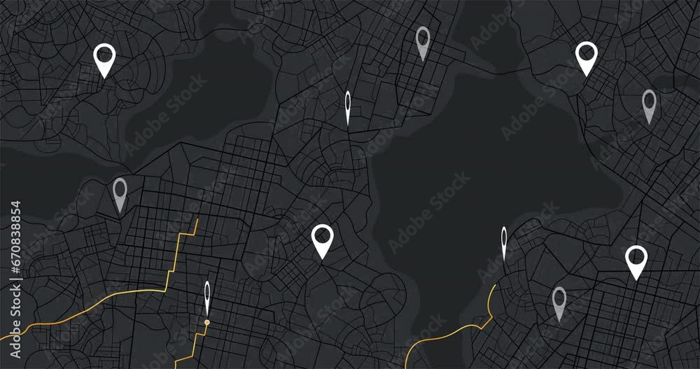 Gps map navigator system animation. Route destination Location tracks ...