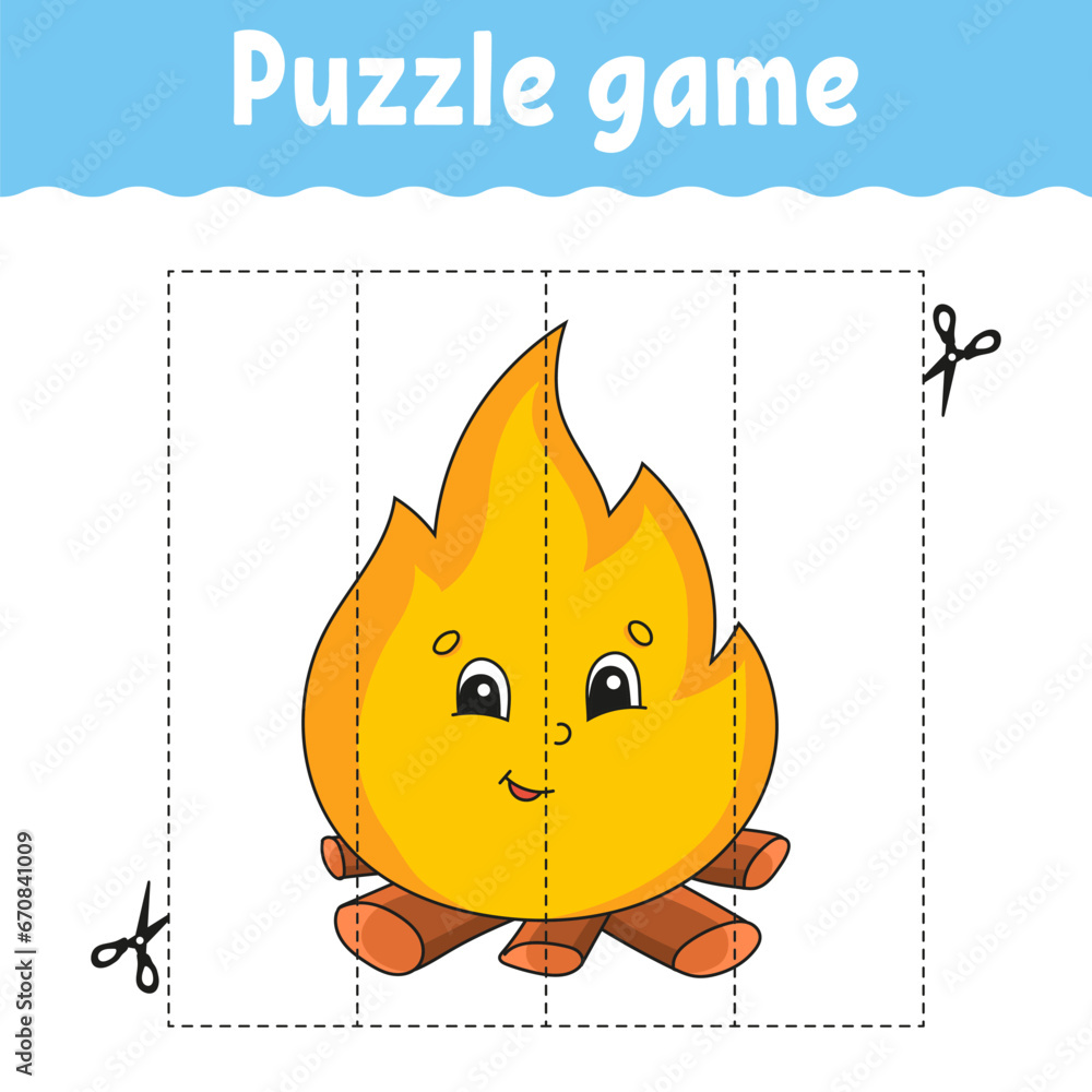 Puzzle game for kids. Cutting practice. Education developing worksheet ...