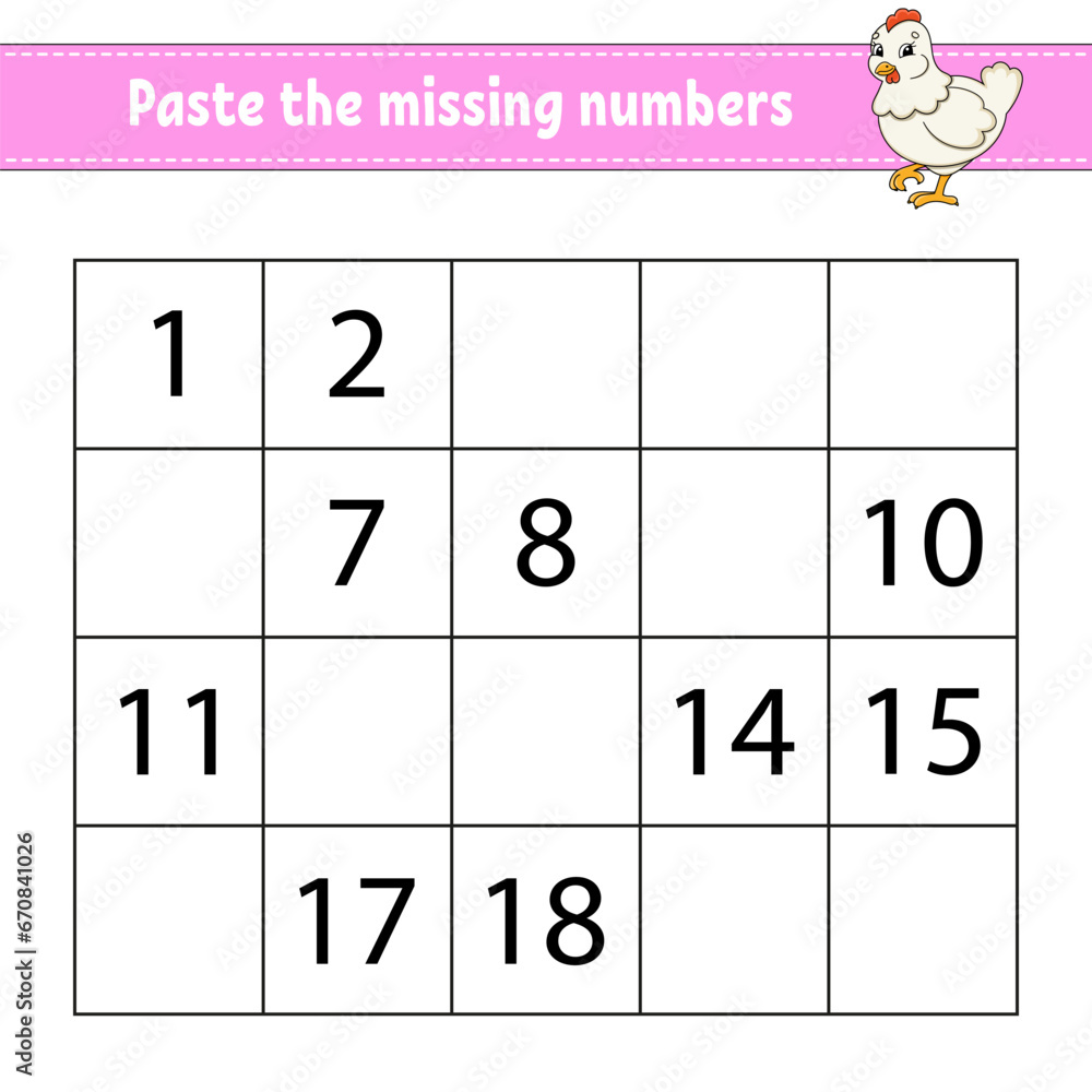 Paste the missing numbers 1-20. Game for children. Handwriting practice ...