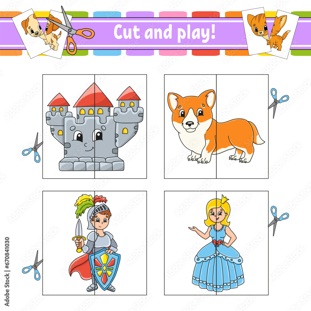 Cut and play. Flash cards. Color puzzle. Education developing worksheet ...