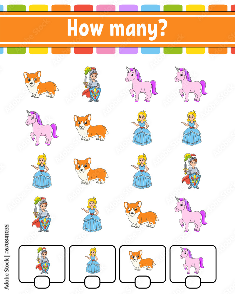 Counting game for children. Happy characters. Learning mathematics. How ...