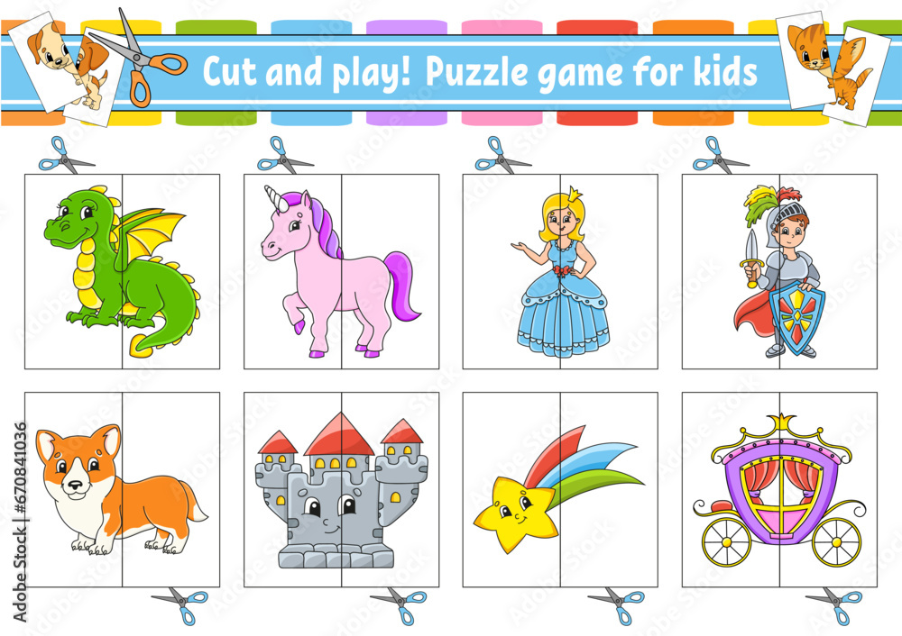 Cut and play. Flash cards. Color puzzle. Education developing worksheet ...