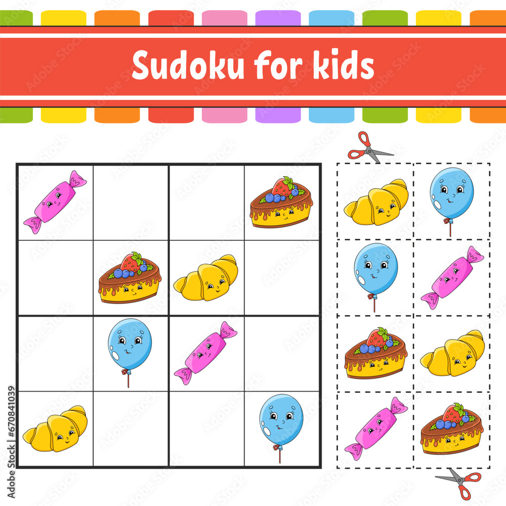 Sudoku for kids. Education developing worksheet. Activity page with ...