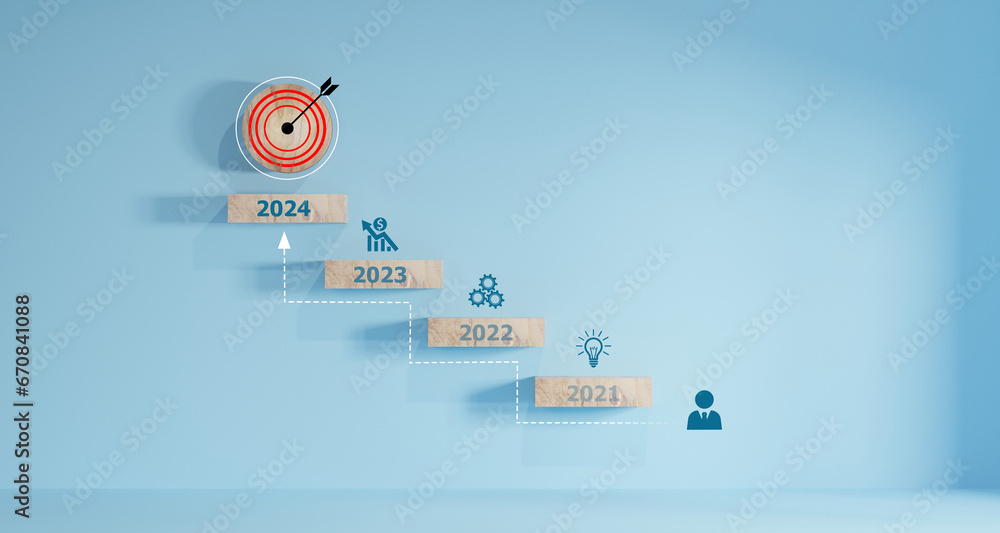 Planning and challenge strategy in new year 2024 Concept. wooden Target ...