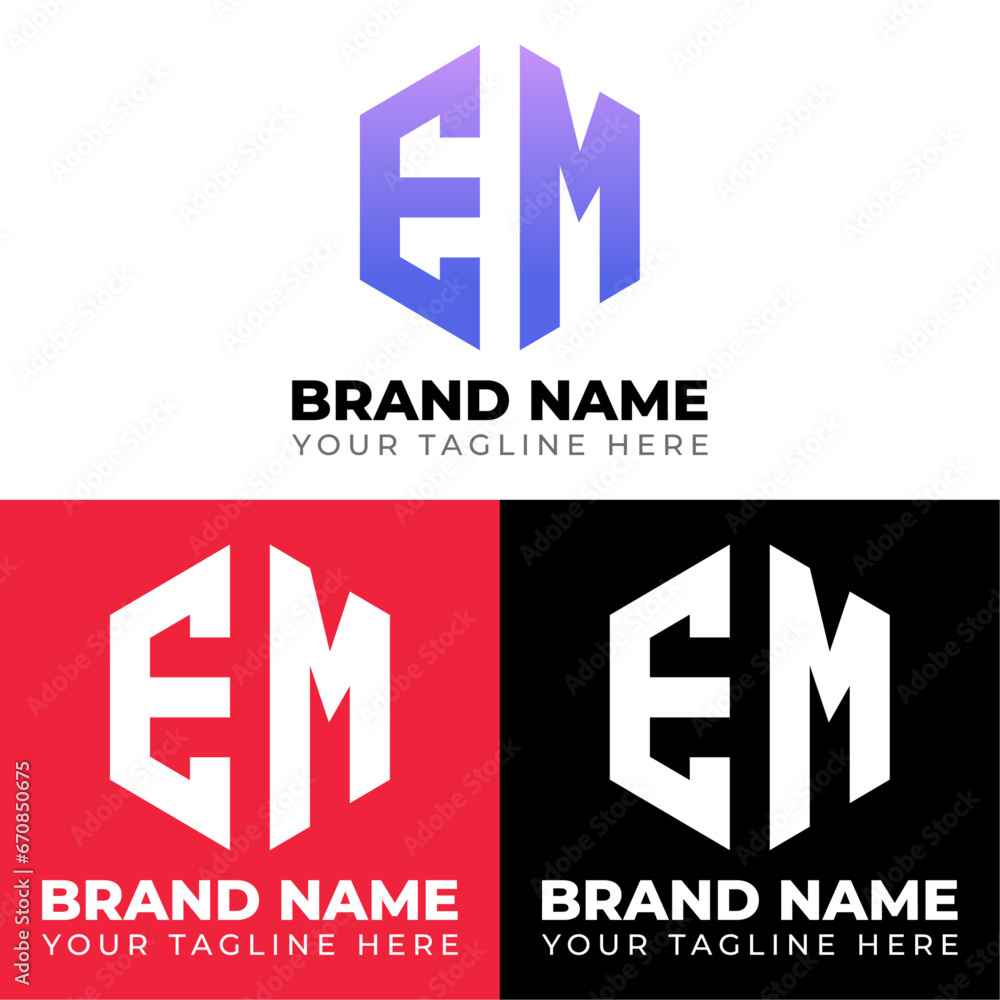 E M Double Letters Polygon Logo, Two letters E M logo design ...