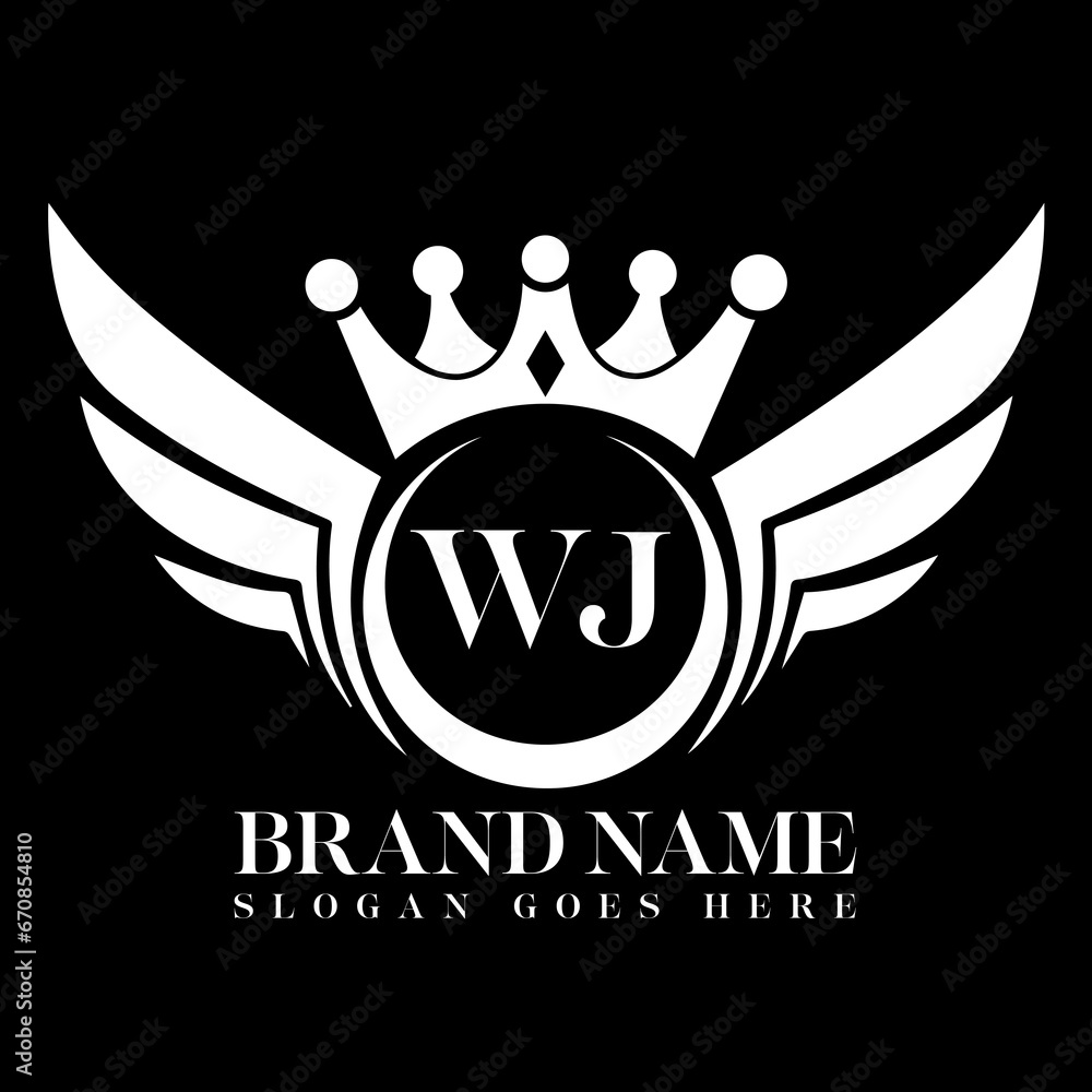 WJ Letter Initial with Royal Luxury Logo and Wings Symbol. Wings design ...