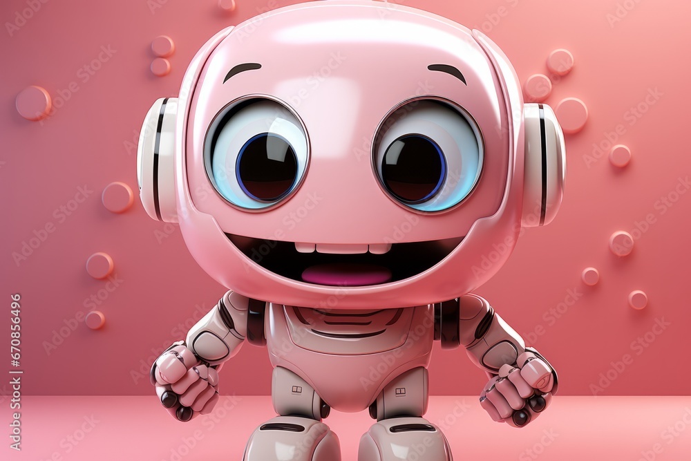 Pastel pink robot with a friendly face, designed to engage and ...