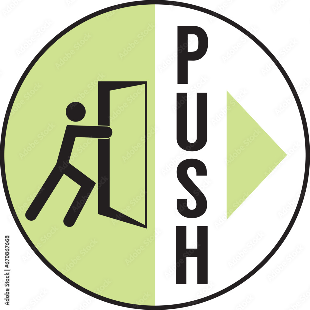 push to open the door,signage with icon of the people trying to open ...