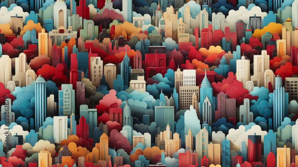 Seamless loop 4k video background. Illustration with panorama of big ...