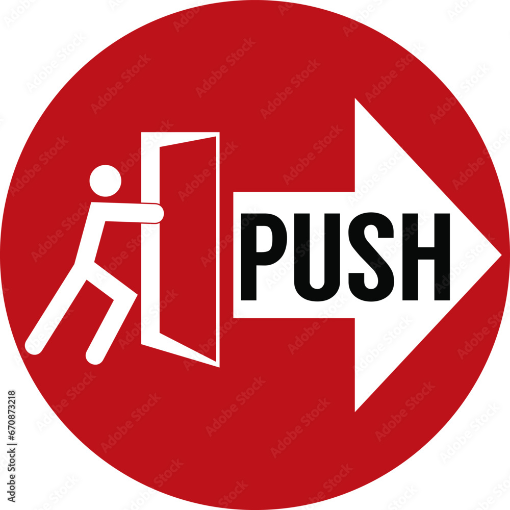 push to open the door,signage with icon of the people trying to open ...