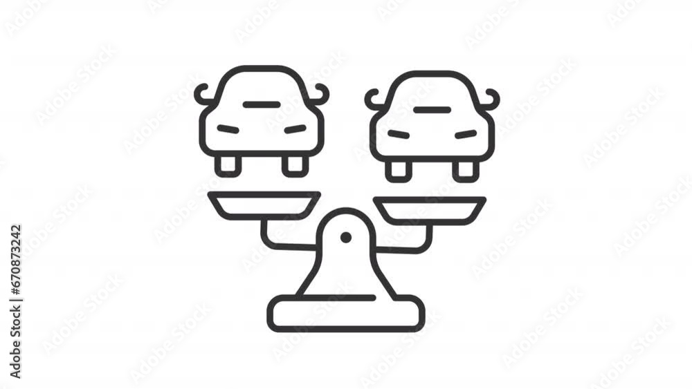 Vidéo Stock 2D black creative thin line animation of cars on weight ...