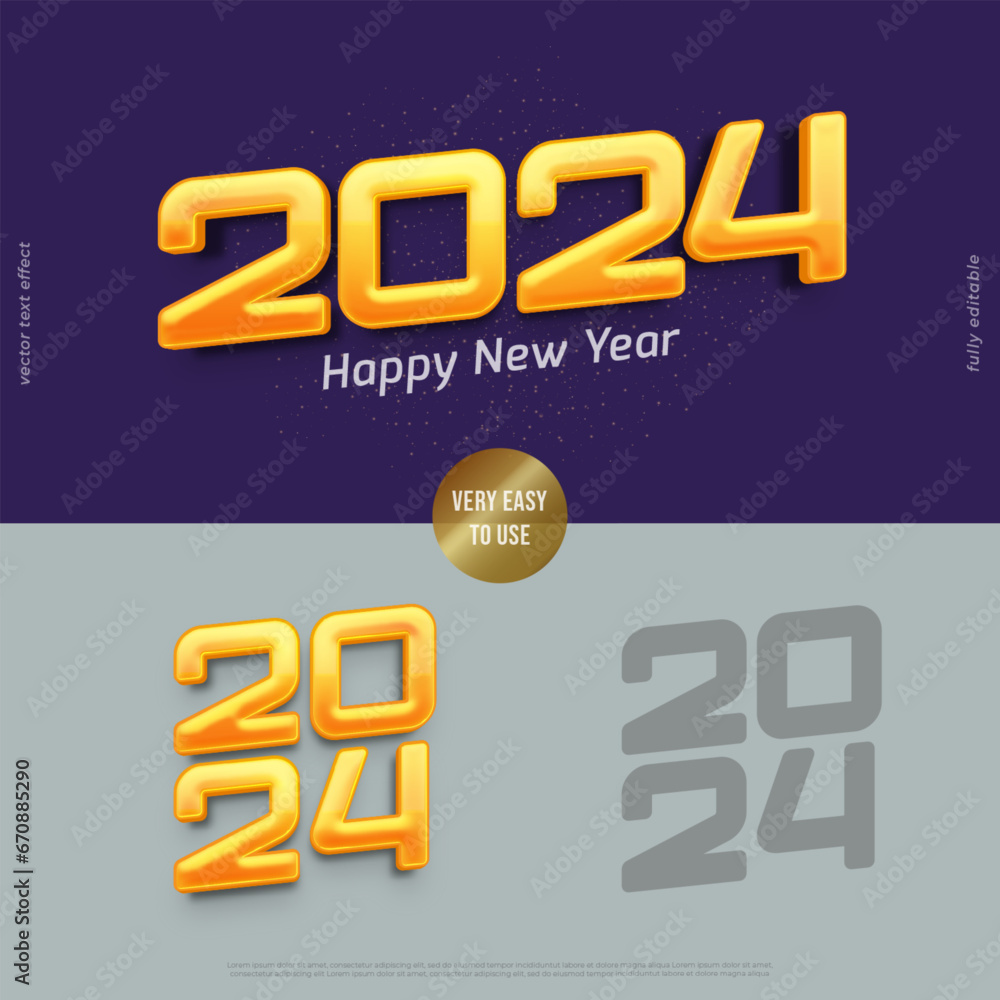 2024 yellow font vector 3D design with editable text effect Stock ...