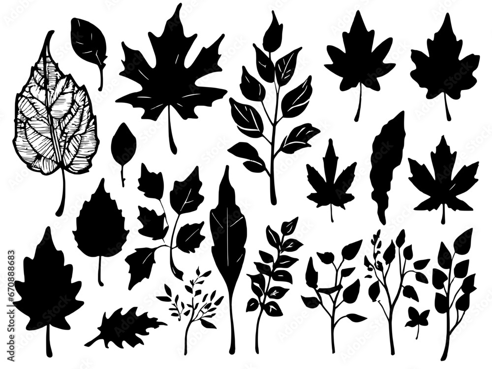 lin art black LEAF SVG Bundle, LEAVES Svg Bundle, Leaf Clipart, Leaf ...