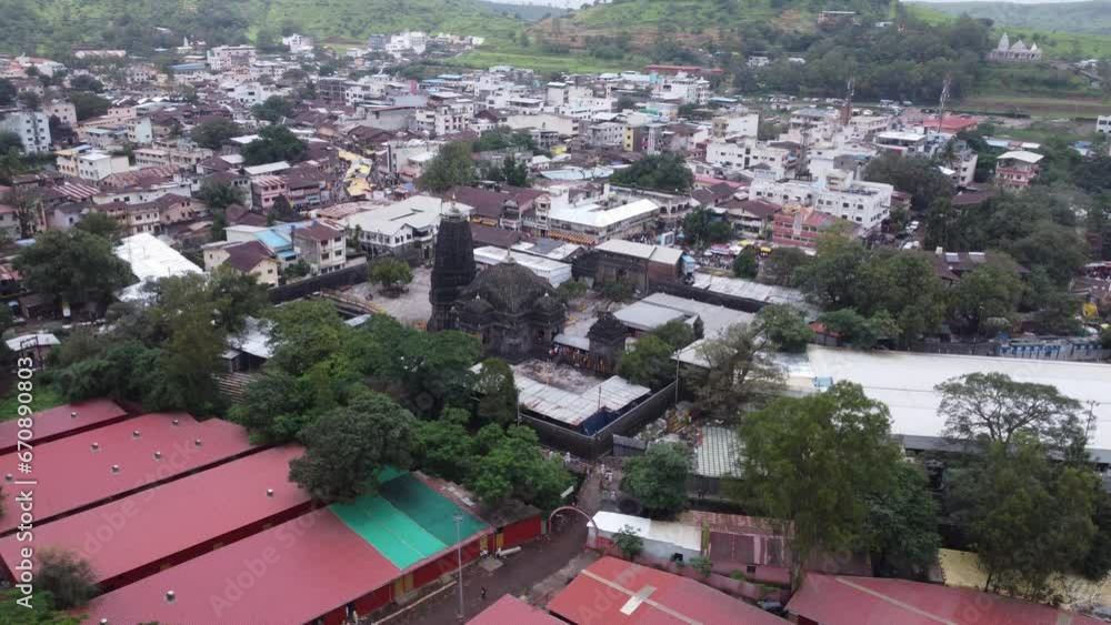 Aerial view of Trimbakeshwar Jyotirling Temple dedicated to Lord Shiva ...