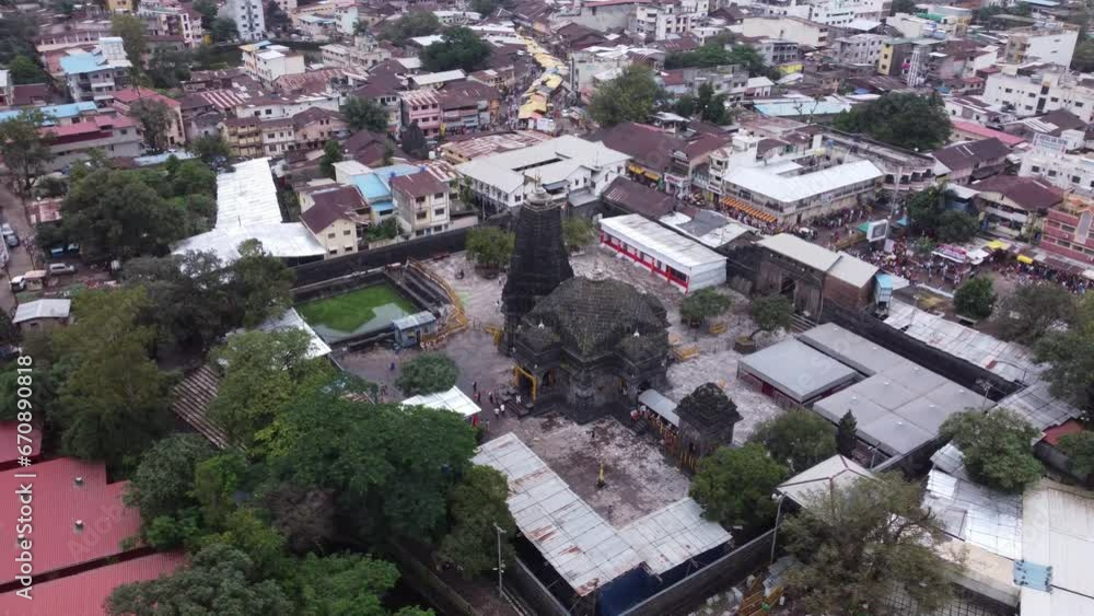 Aerial view of sacred Trimbakeshwar Jyotirling Temple dedicated to Lord ...