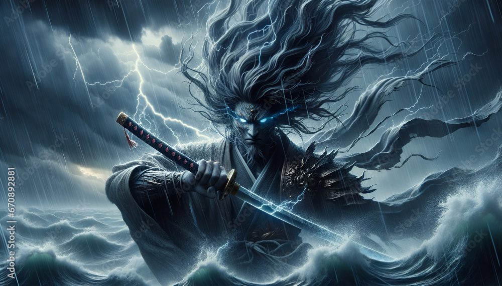 Susanoo, ultra-detailed portrayal of Susanoo from Japanese mythology ...