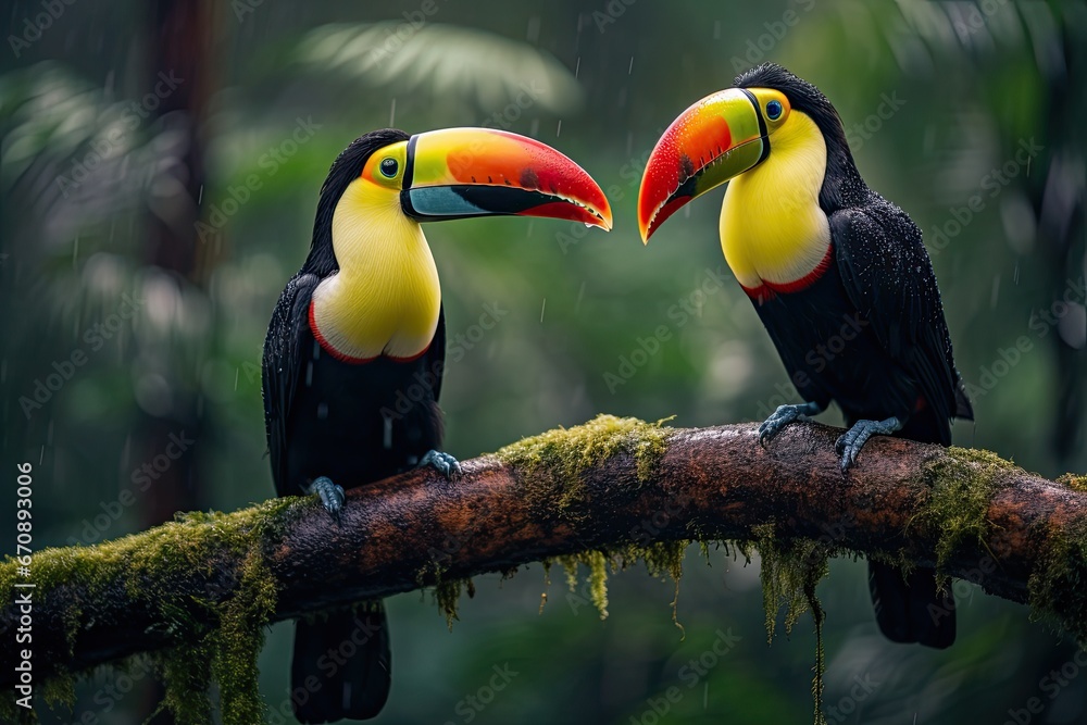 Toucan in the rainforest of Borneo, Malaysia, Two toucans sitting on ...