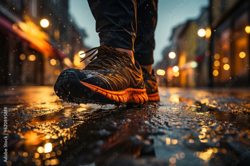 Jogger's feet hitting the pavement in rhythmic motion, Generative AI ...