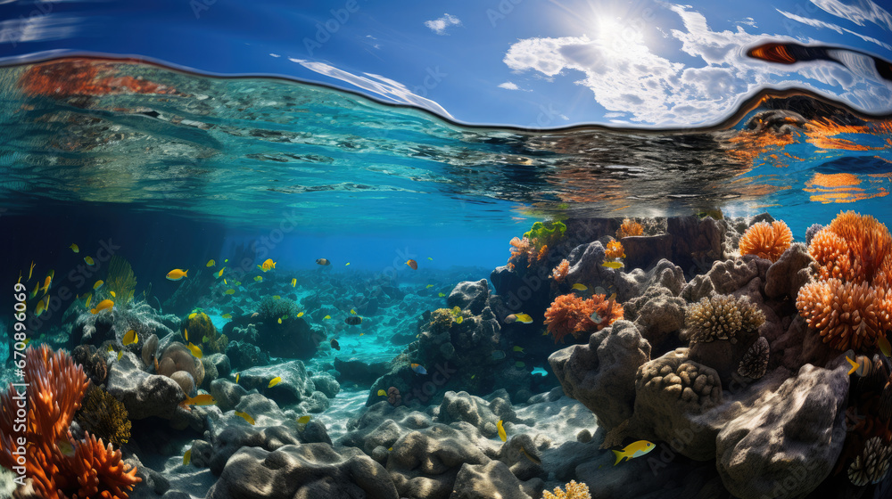 Explore the underwater surface of coral fish and live coral reefs with ...