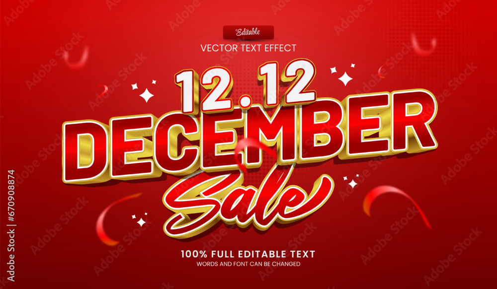 Design editable text effect, 1212 December Sale 3d cartoon vector ...
