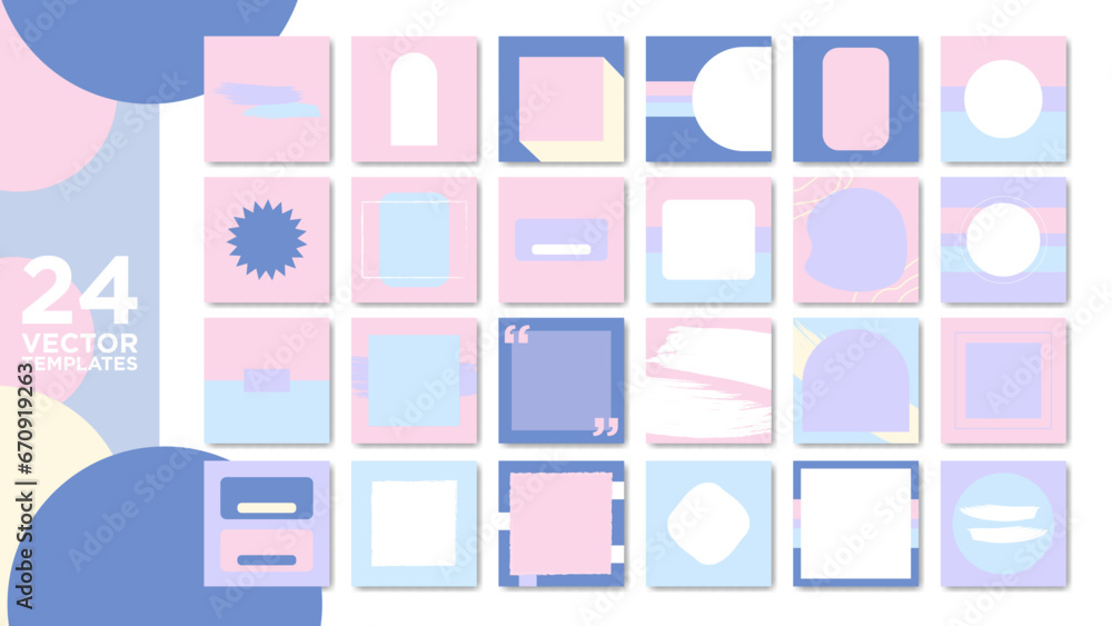 24 Bundle Social Media Pastel Templates in pink, lavender, blue, and ...
