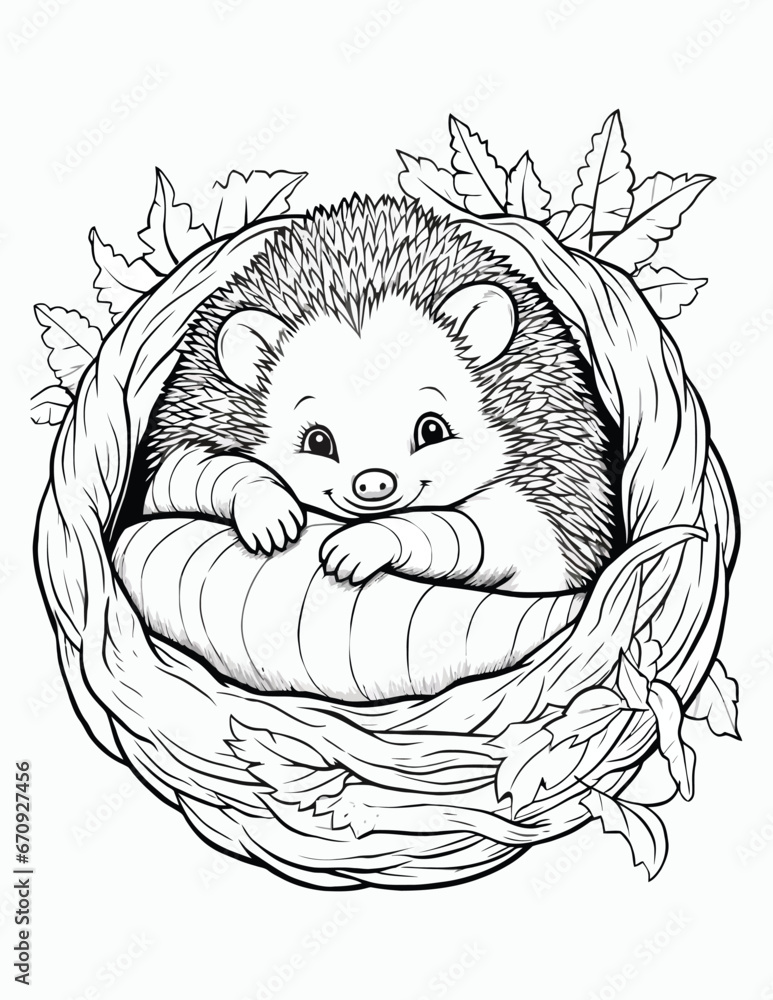 Cute kawaii autumn coloring page for kids with vintage, Nature forest ...