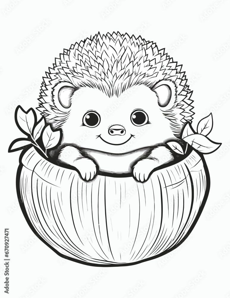 Cute kawaii autumn coloring page for kids with vintage, Nature forest ...