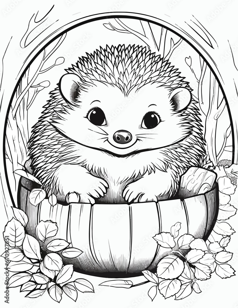 Cute kawaii autumn coloring page for kids with vintage, Nature forest ...
