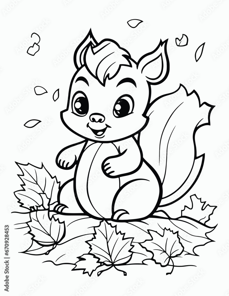 Cute kawaii autumn coloring page for kids with vintage, Nature forest ...