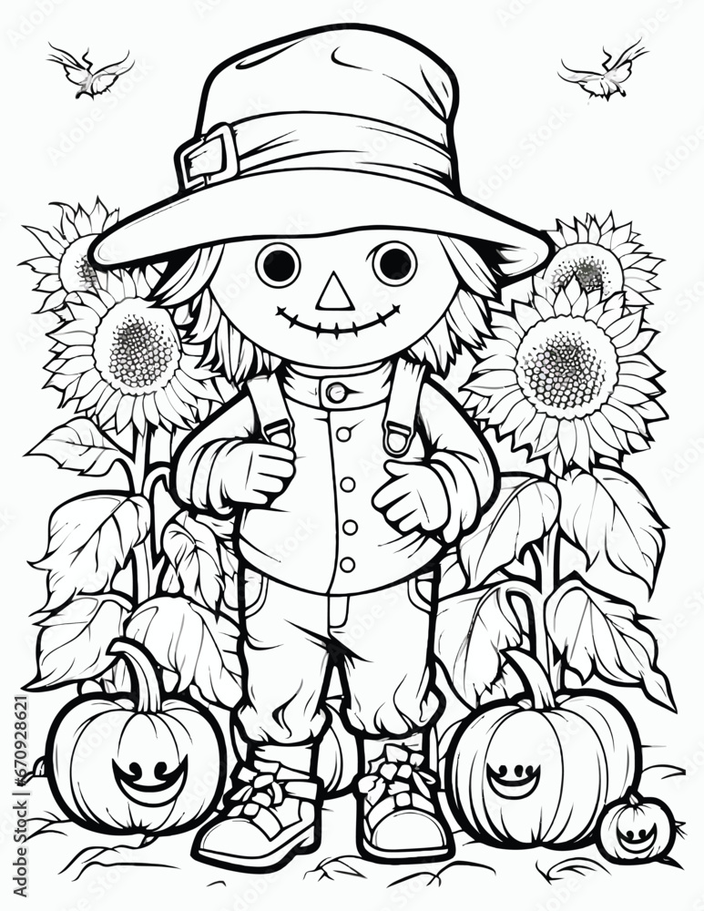 Cute kawaii autumn coloring page for kids with vintage, Nature forest ...