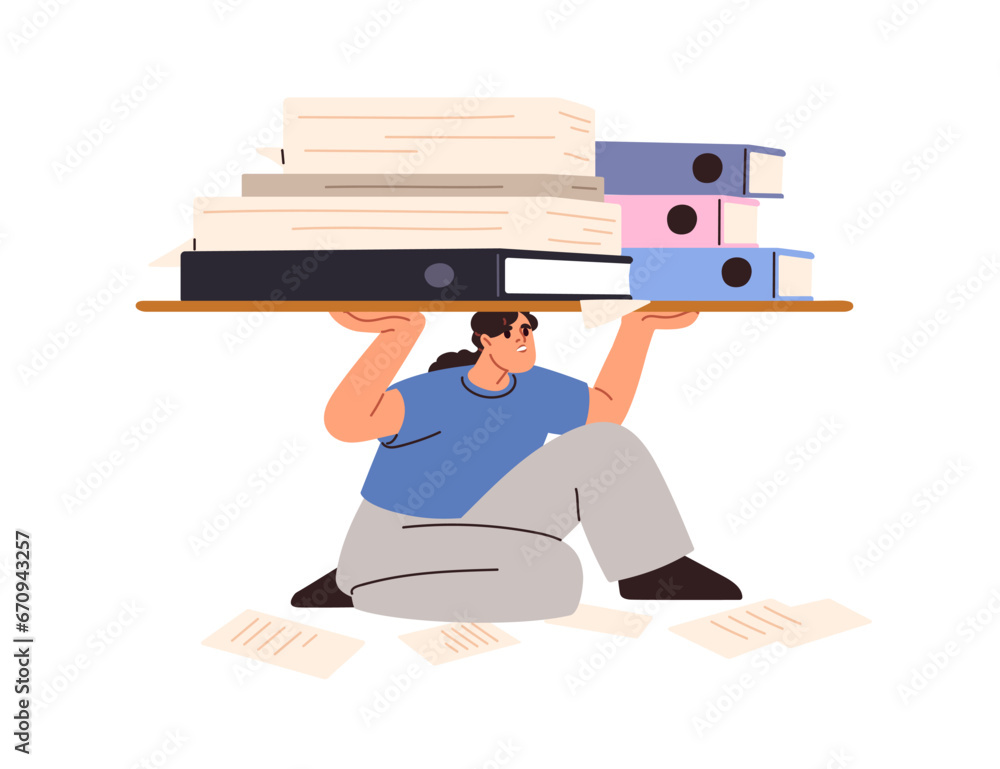Work burden, overload and bureaucracy concept. Overworked employee with ...