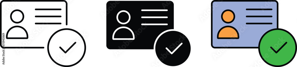 Identity verified pixel perfect linear icon. ID card with checkmark ...