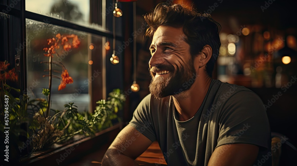 Confident young man looking away with big smile. Happy handsome guy ...