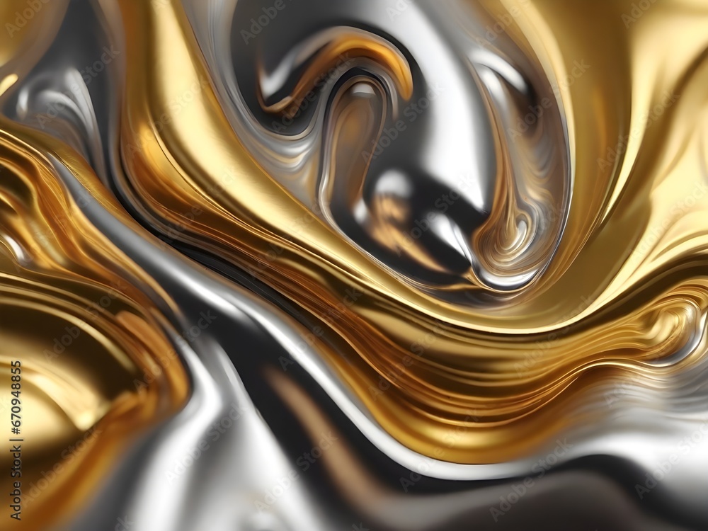 gold and silver liquid ink churning together, realistic texture in 8k ...