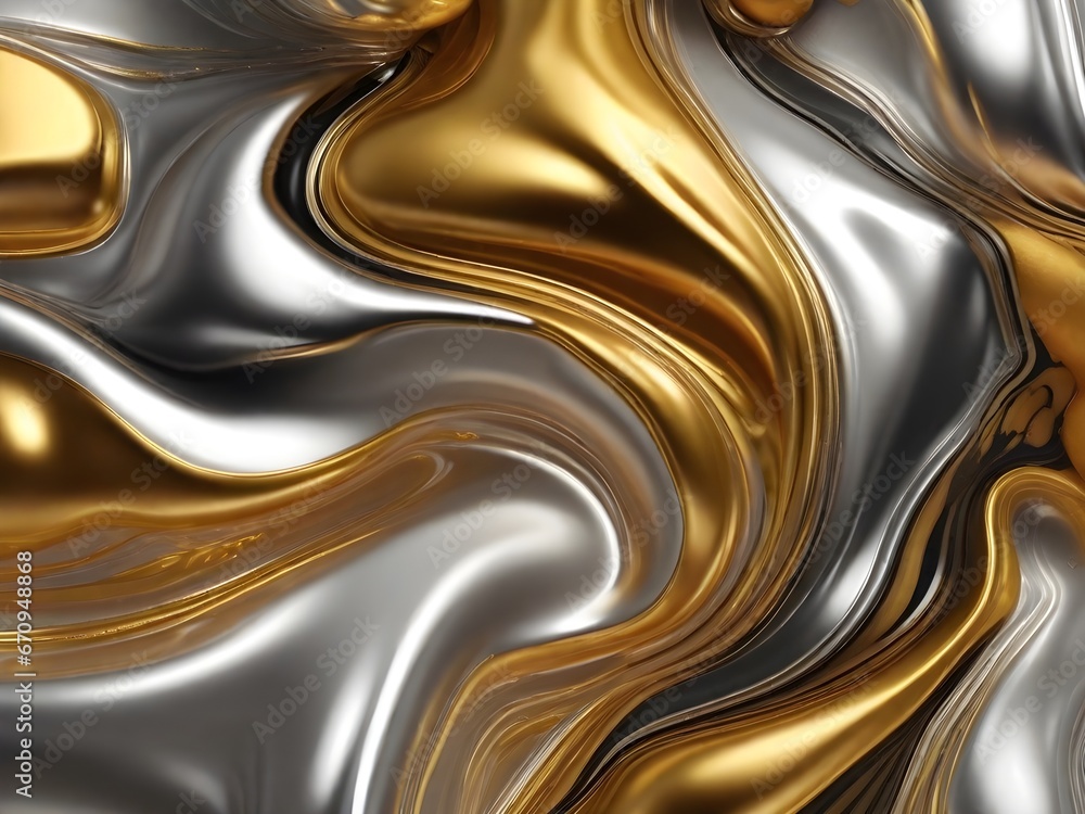 gold and silver liquid ink churning together, realistic texture in 8k ...