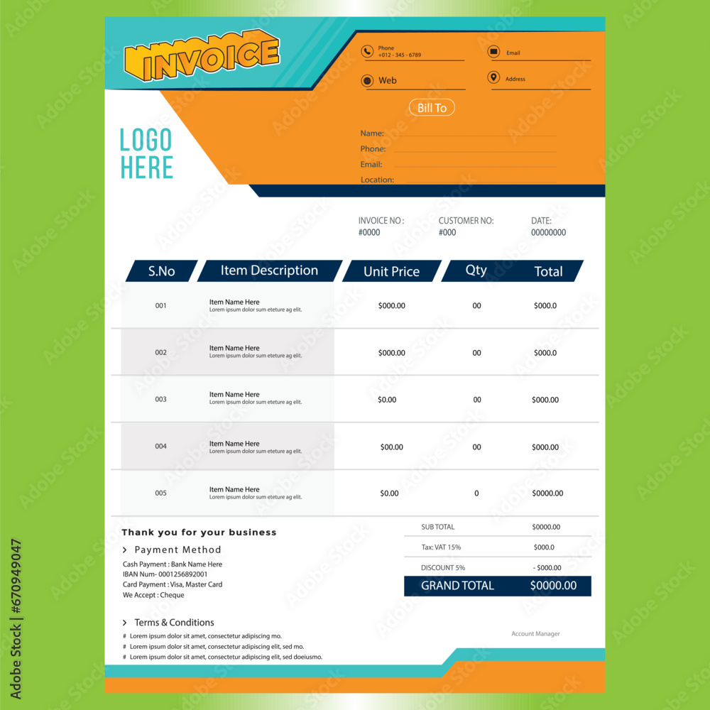 Invoice Template Design, Corporate Invoice Design Template, Vector ...