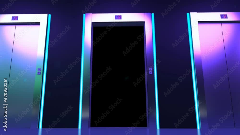3d Rendered Series Of Metal High Tech Futuristic Lift Doors Opens And ...