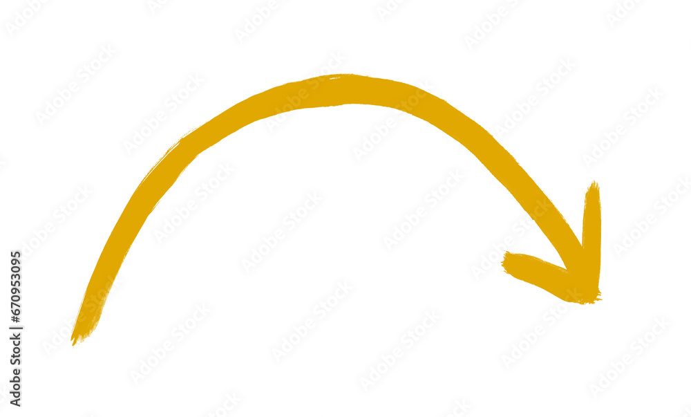 Geschwungener orange brauner Pfeil gemalt mit einem Pinsel Stock ...